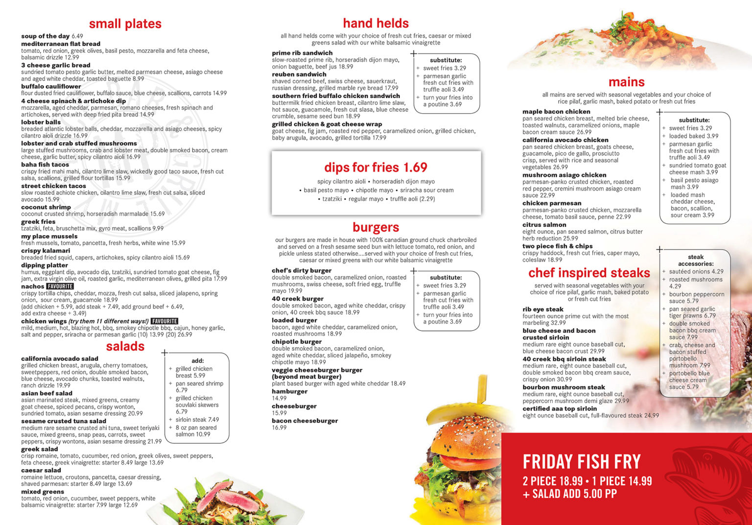 Menus | MY PLACE BAR & GRILL | Fonthill, Niagara Restaurant