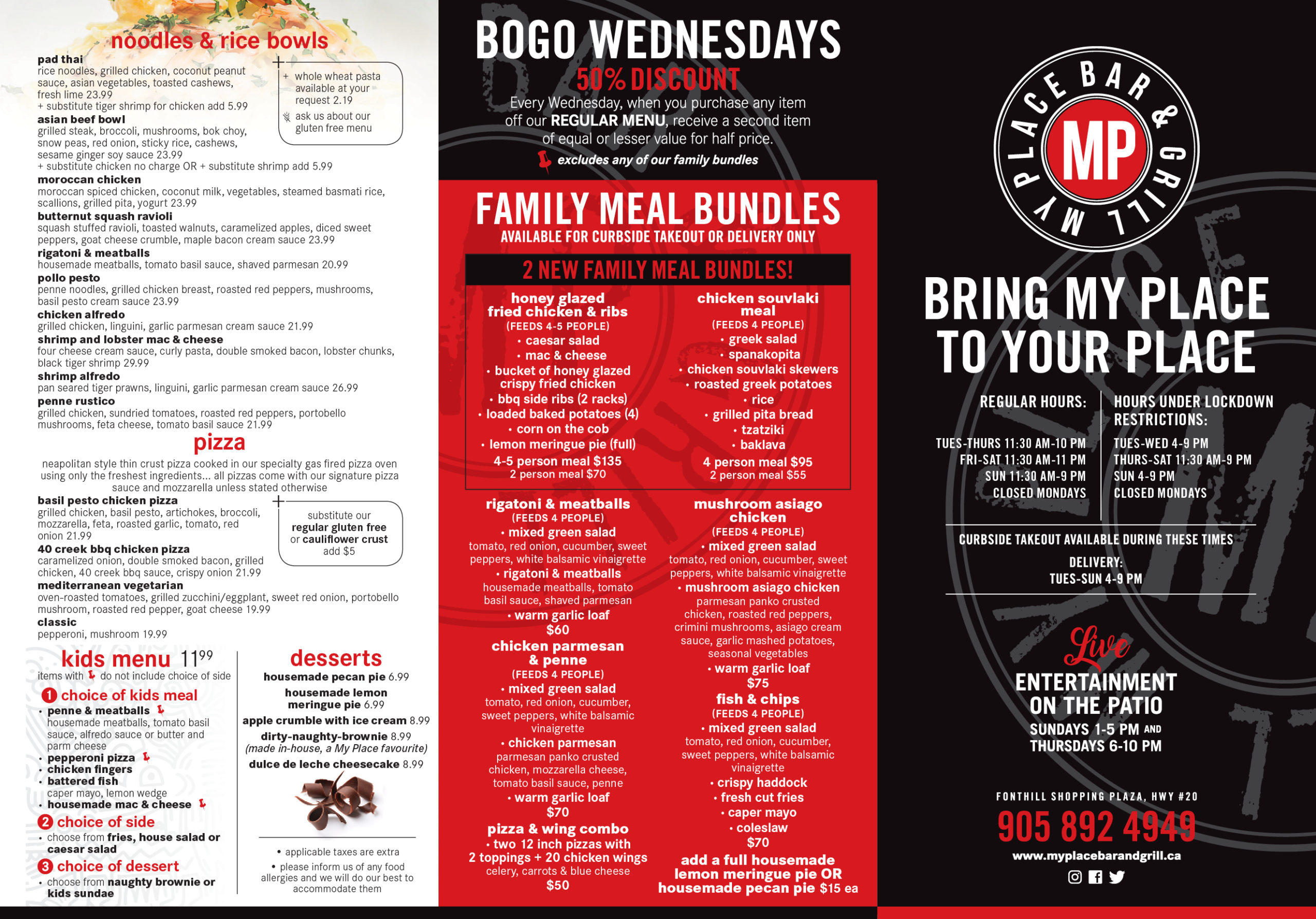 Menus | MY PLACE BAR & GRILL | Fonthill, Niagara Restaurant