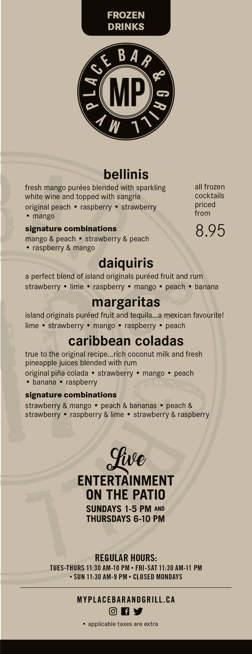 Menus | MY PLACE BAR & GRILL | Fonthill, Niagara Restaurant