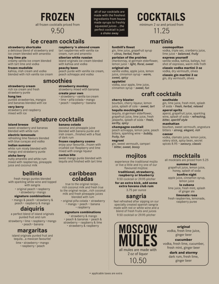 Menus | MY PLACE BAR & GRILL | Fonthill, Niagara Restaurant
